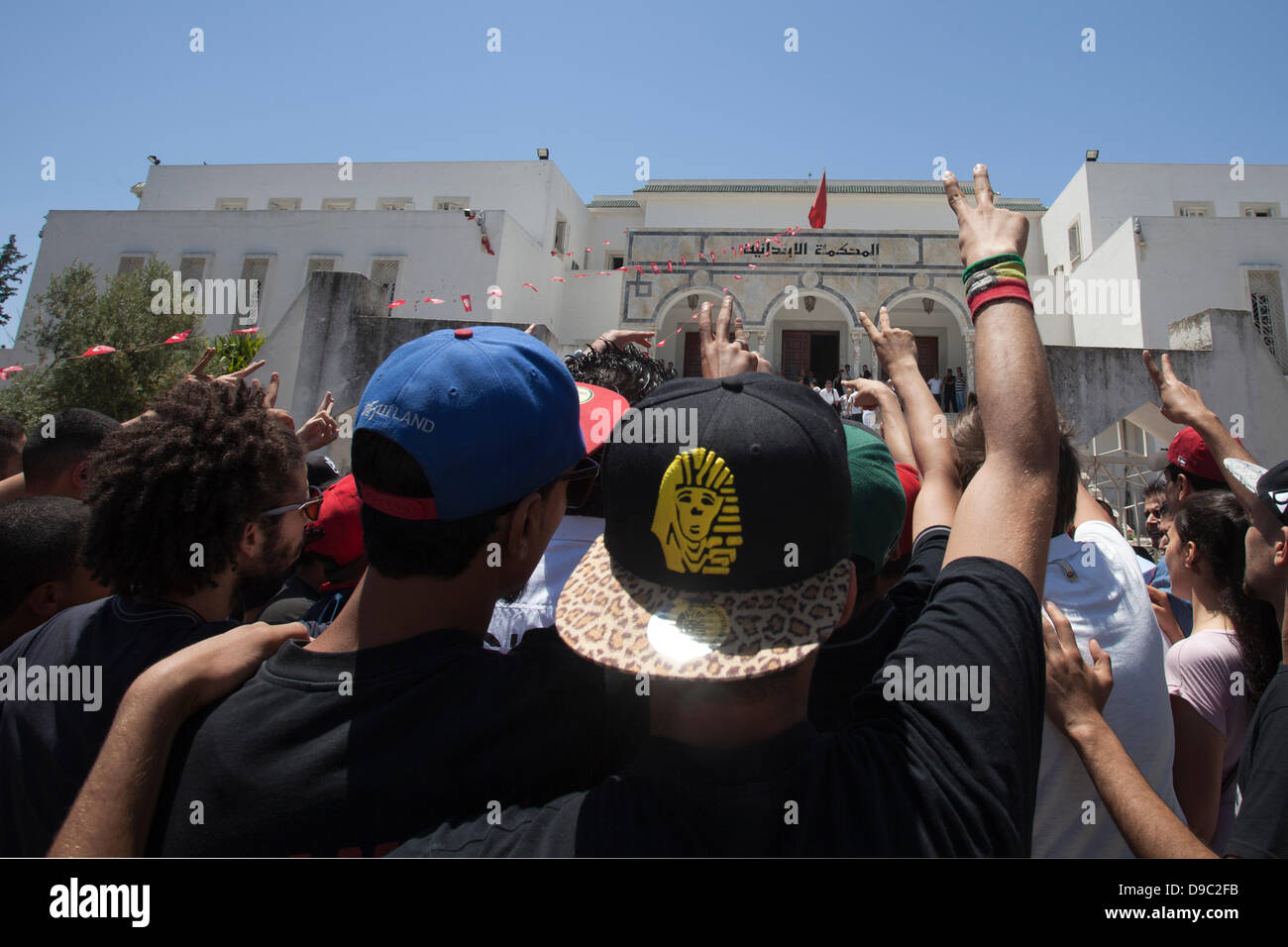Tunis, Tunisia. 17th June, 2013. Supporters of the five rappers on ...