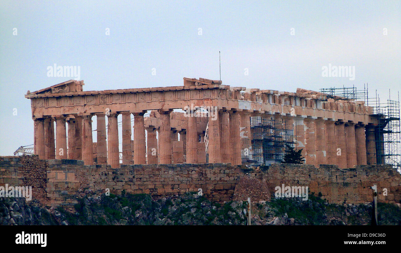 Views of a deserted Parthenon dedicated to the goddess Athena ...