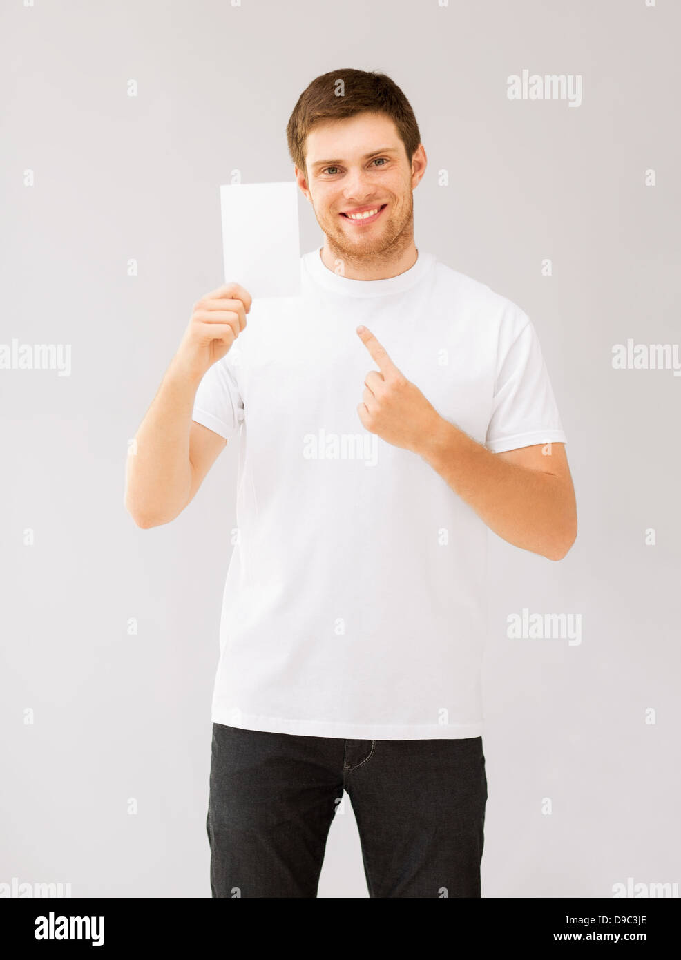 man pointing at blank white paper Stock Photo - Alamy