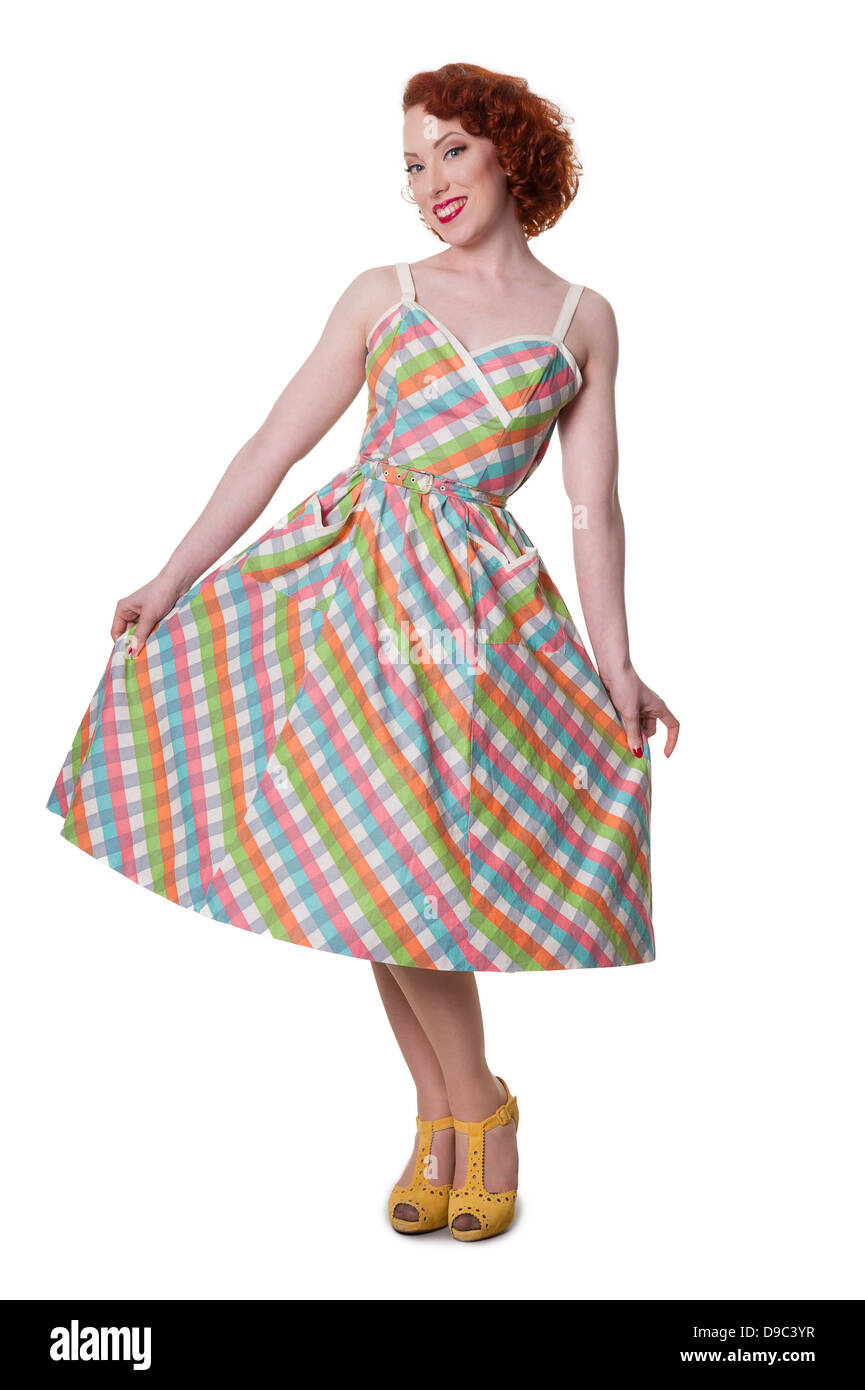 Retro fifties redhead female, isolated on white Stock Photo - Alamy