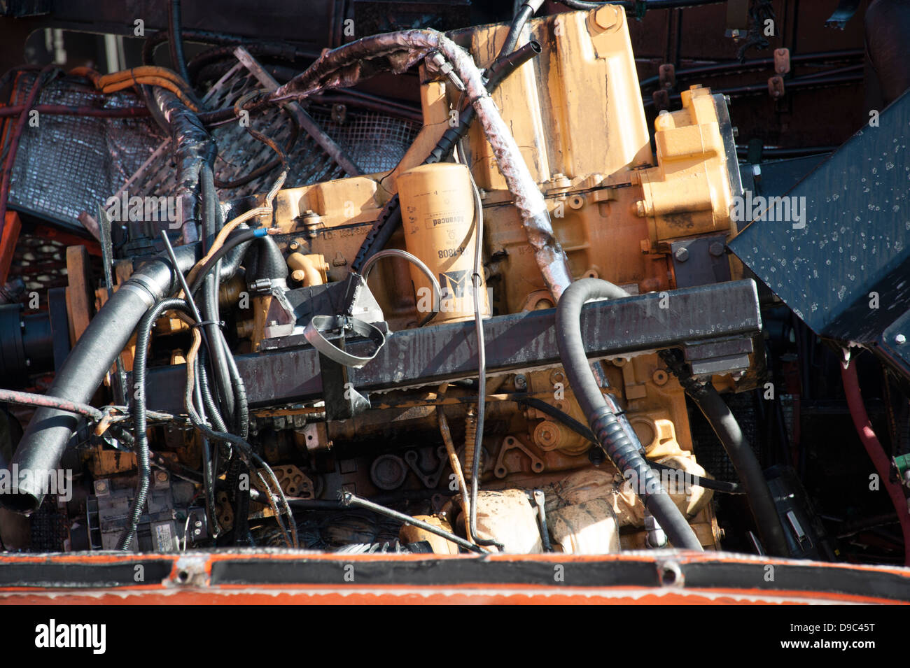 Diesel Engine crashed lorry smashed RTA RTC Stock Photo - Alamy