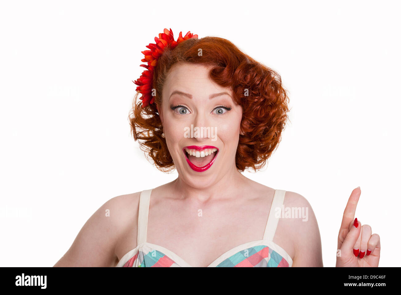 Retro vintage girl has an idea - concept, isolated on white Stock Photo ...