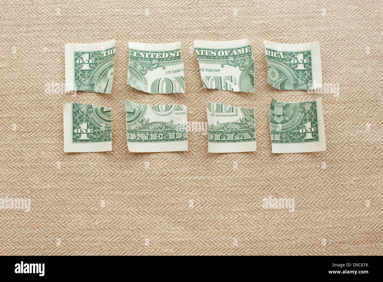 One dollar bill cut into eight pieces Stock Photo - Alamy