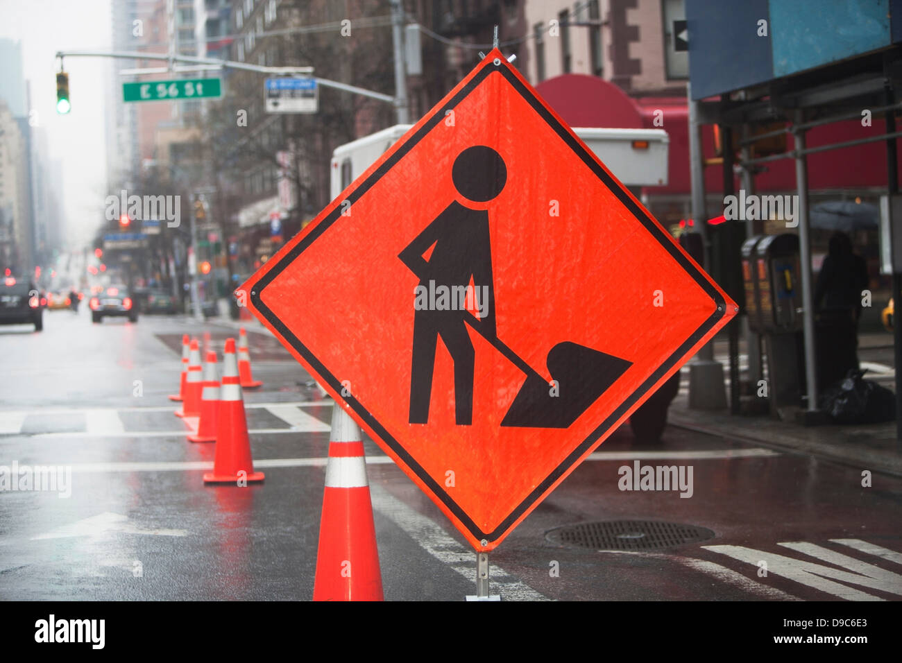 Roadworks sign, New York City, USA Stock Photo - Alamy