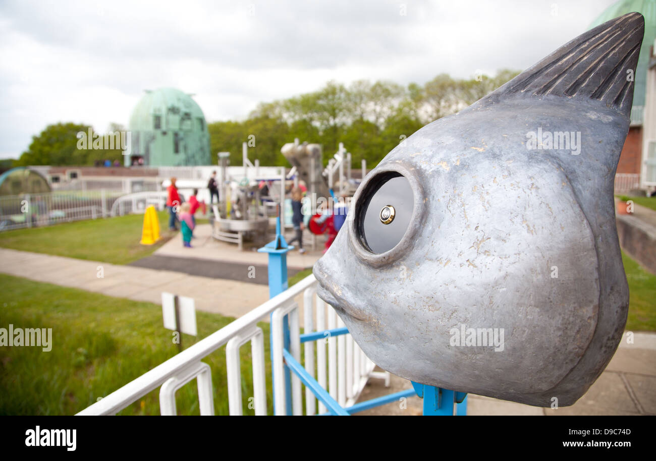 Close up of fish head sculpture on balcony at observatory with ...