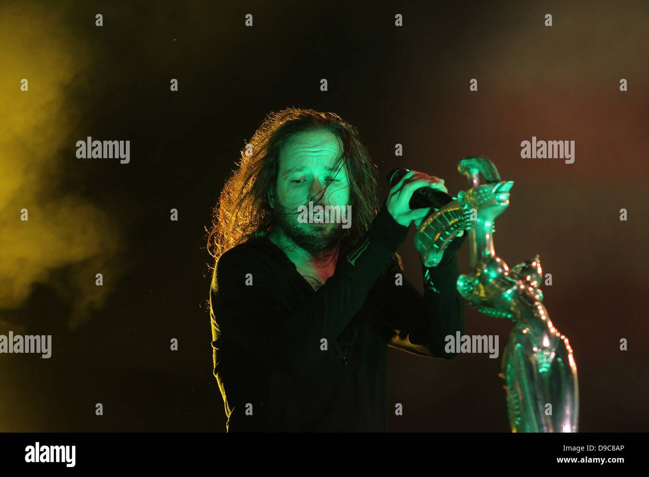 The singer of the US-band Korn, Jonathan Davis, performs on stage ...