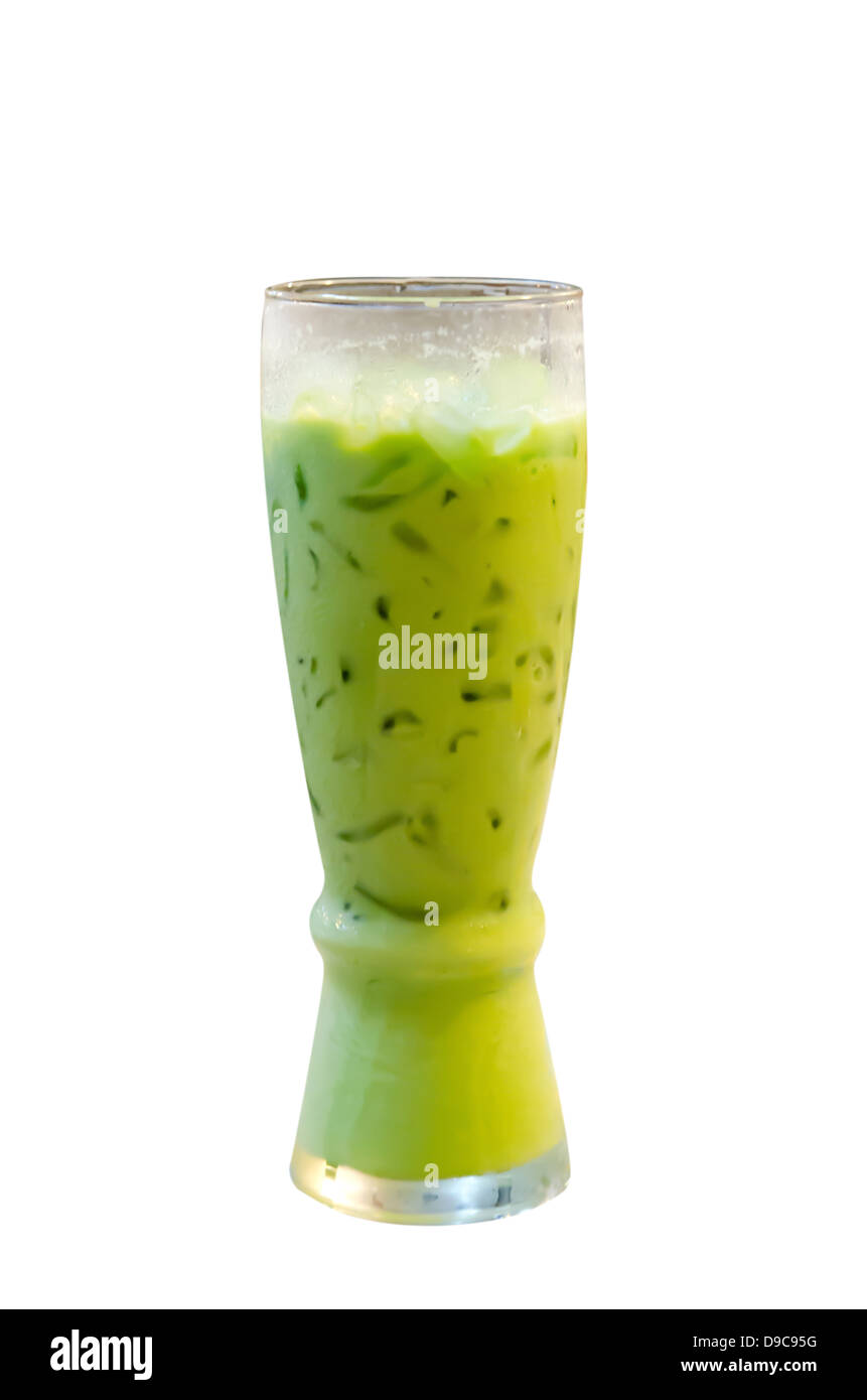 iced milk green tea over white background Stock Photo - Alamy