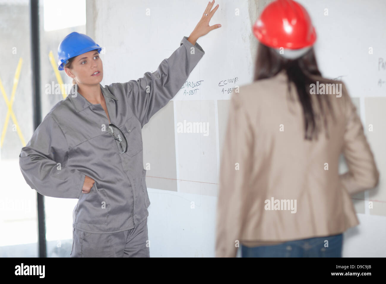 Interior designer and project manager looking at paint swatch Stock ...