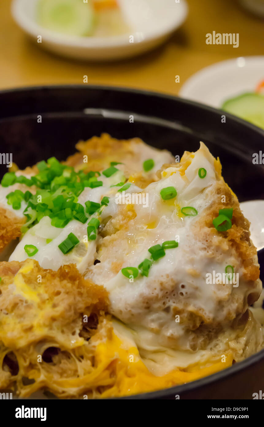 close up japanese food Katsudon , pork cutlet and egg on rice in bowl ...