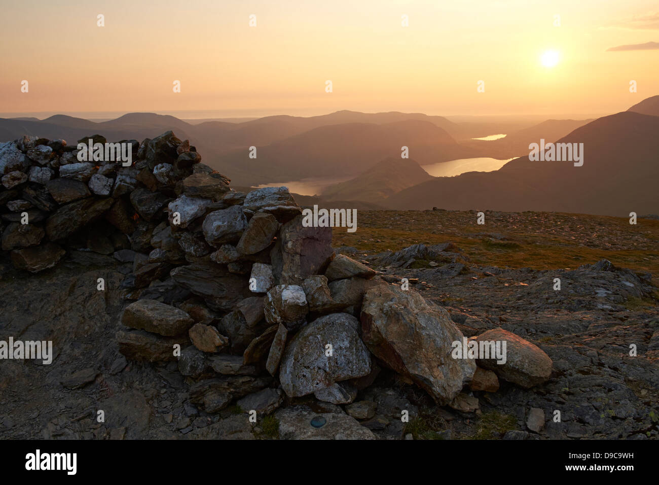 The summit of Robinson in the Lake District at Sunset. High Snockrigg ...