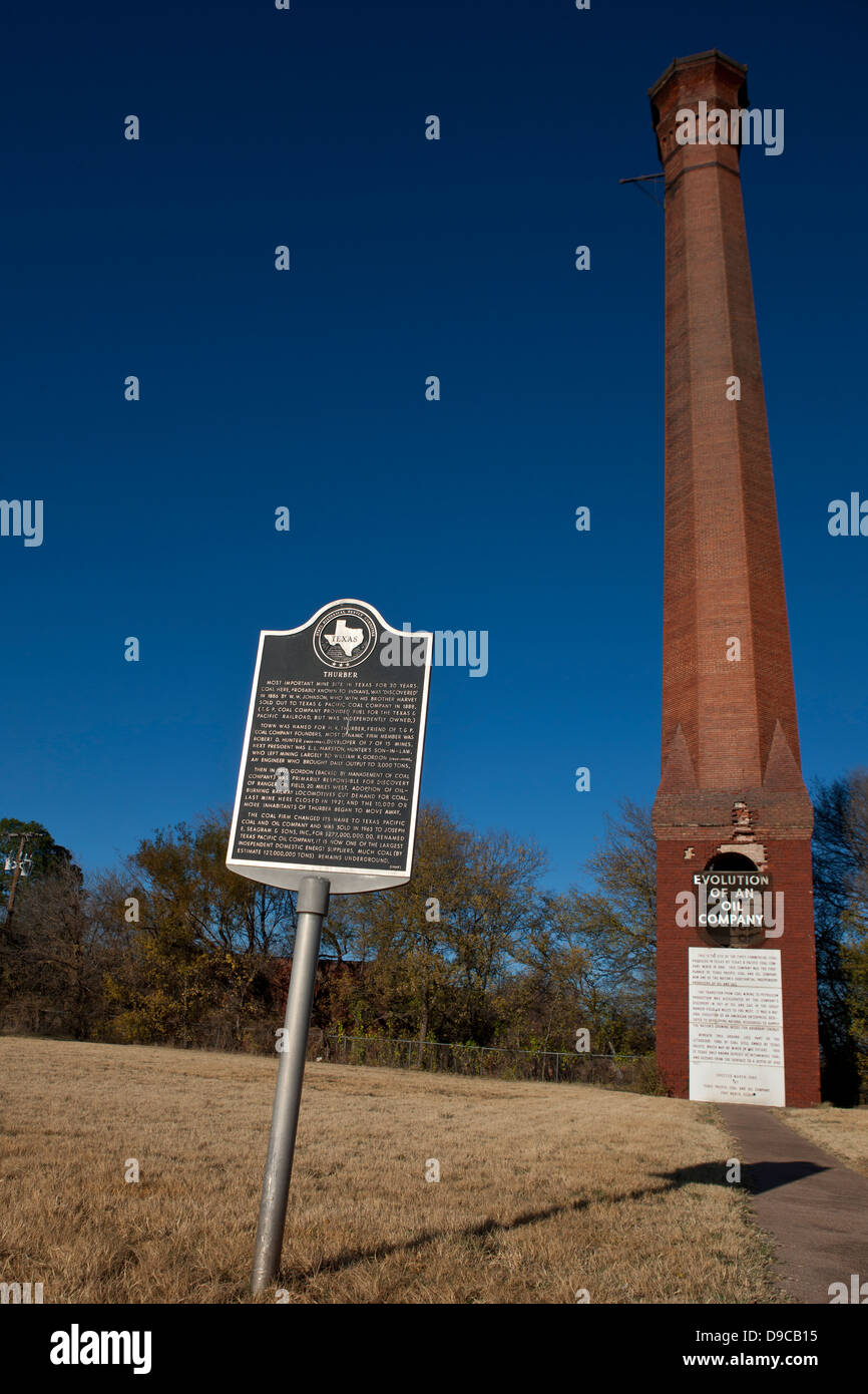 Thurber brick chimney with historical marker, Thurber, Texas, United ...