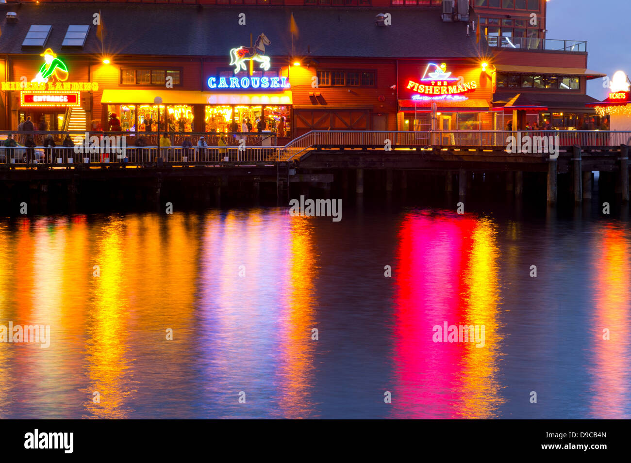 Lights on dock at Puget Sound, Seattle, USA Stock Photo - Alamy
