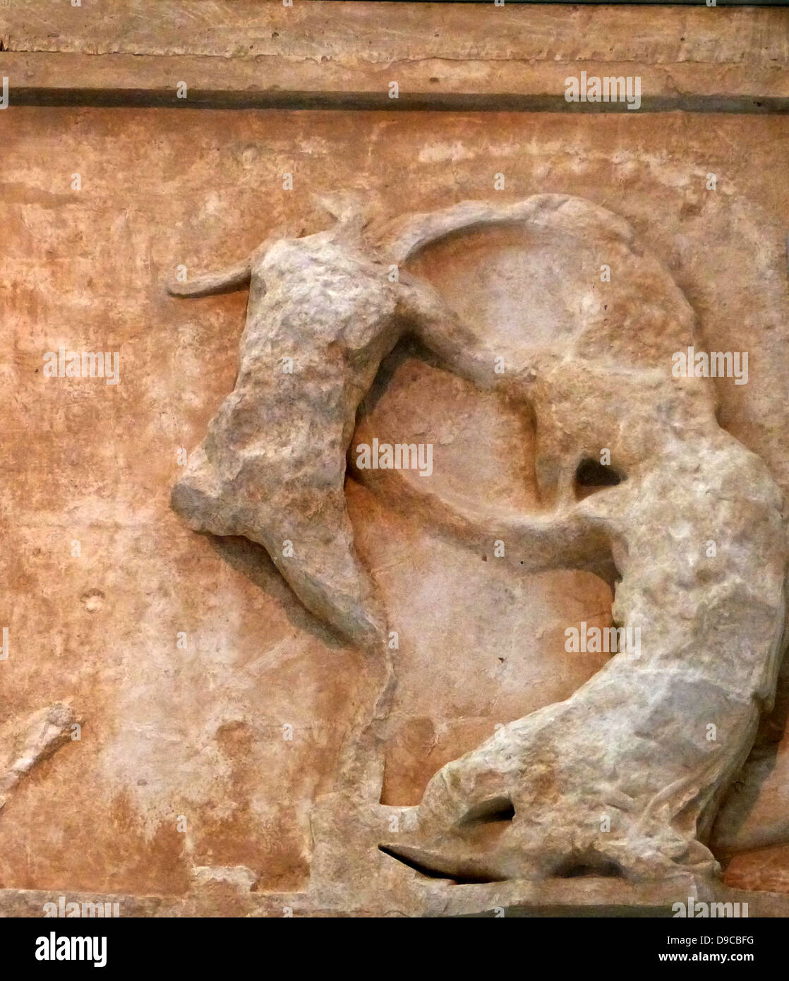 Amazon defeated by a Greek soldier, depicted in part of the Parthenon ...