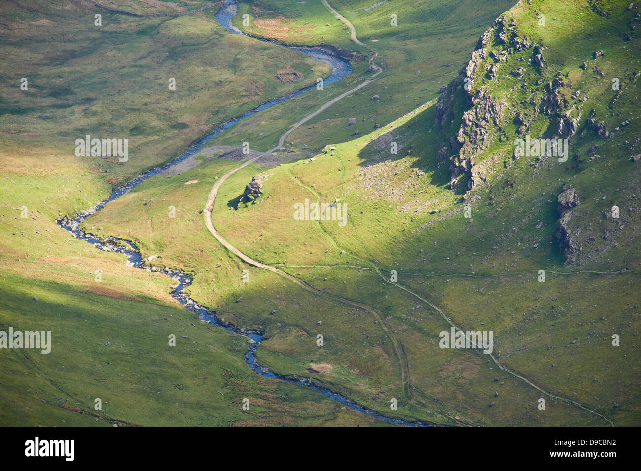 Newlands Beck & Castle Nook from the summit of Dale Head Stock Photo ...