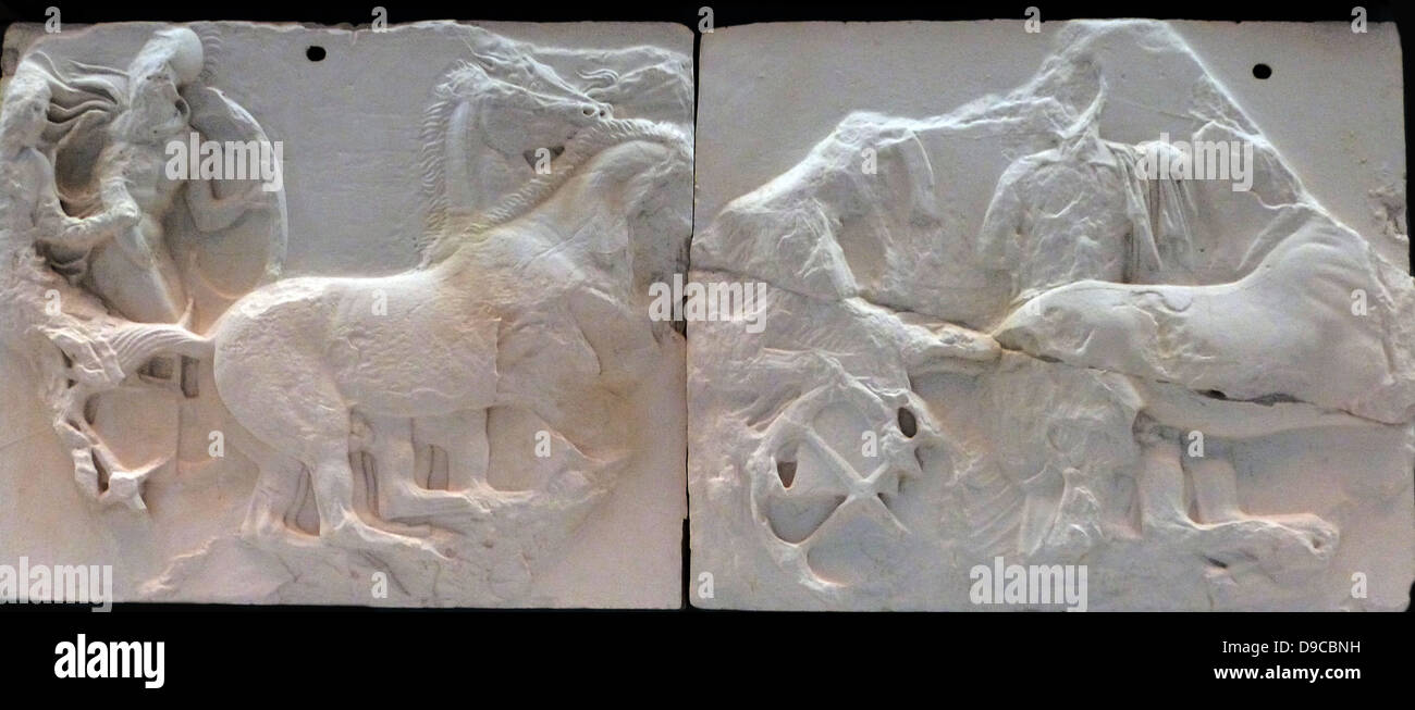 Chariot and horsemen depicted in part of the Parthenon friezes at the ...
