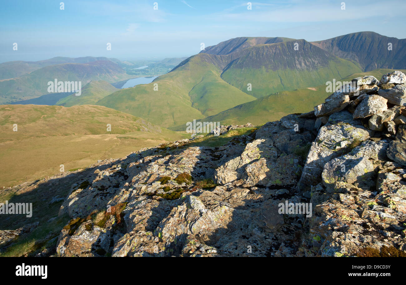 Whiteless Pike from the summit of Robinson in the Lake District Stock ...