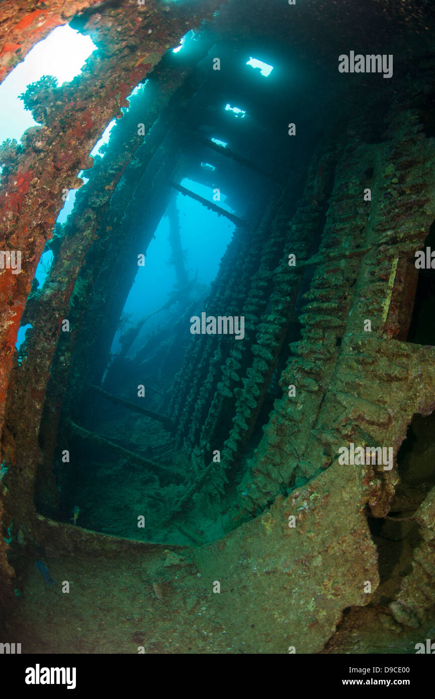 Interior of an old shipwreck underwater showing structure Stock Photo ...