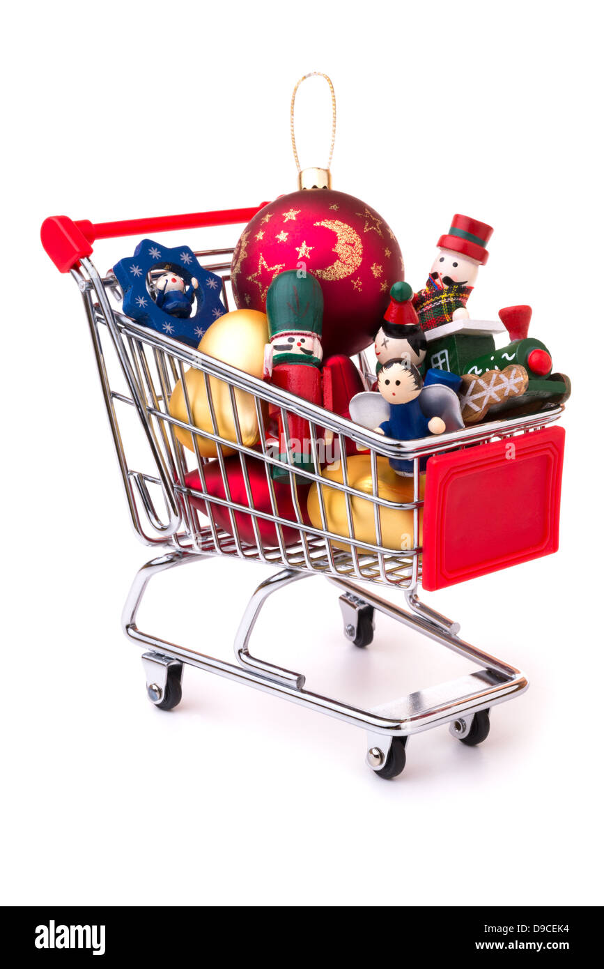Christmas-tree decorations: shopping cart, full of Christmas toys and ...