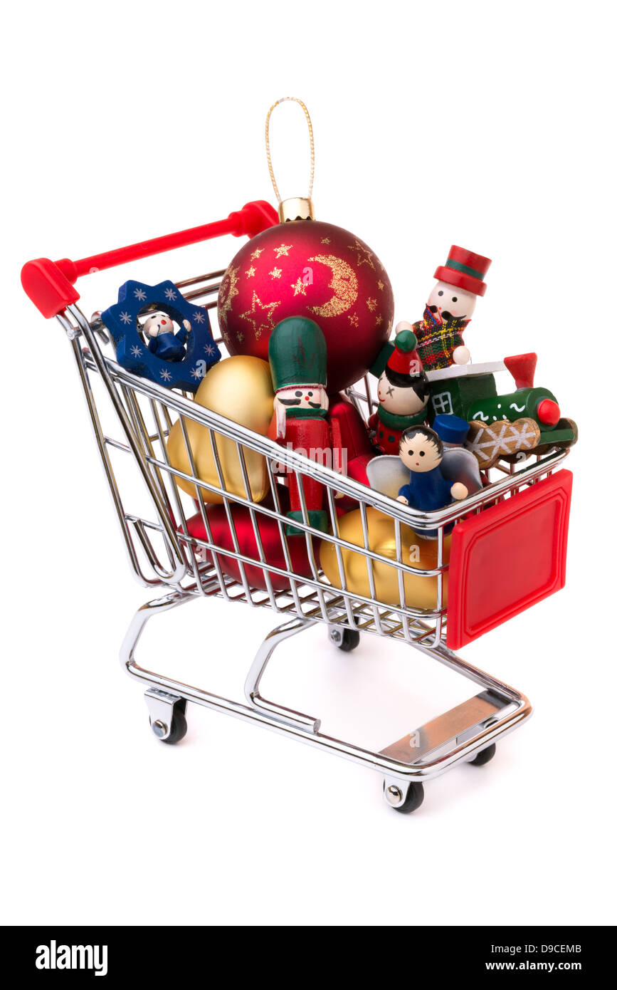 Christmas-tree decorations: shopping cart, full of Christmas toys and ...