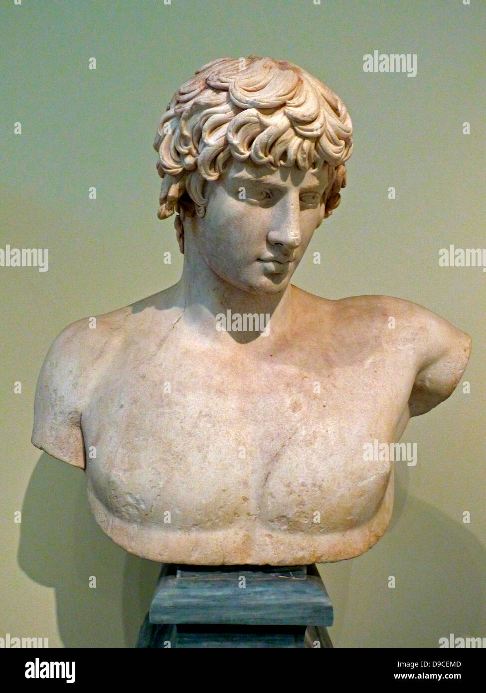 Portrait bust of Antinous. Thasian marble. Found at Patras. The youth ...