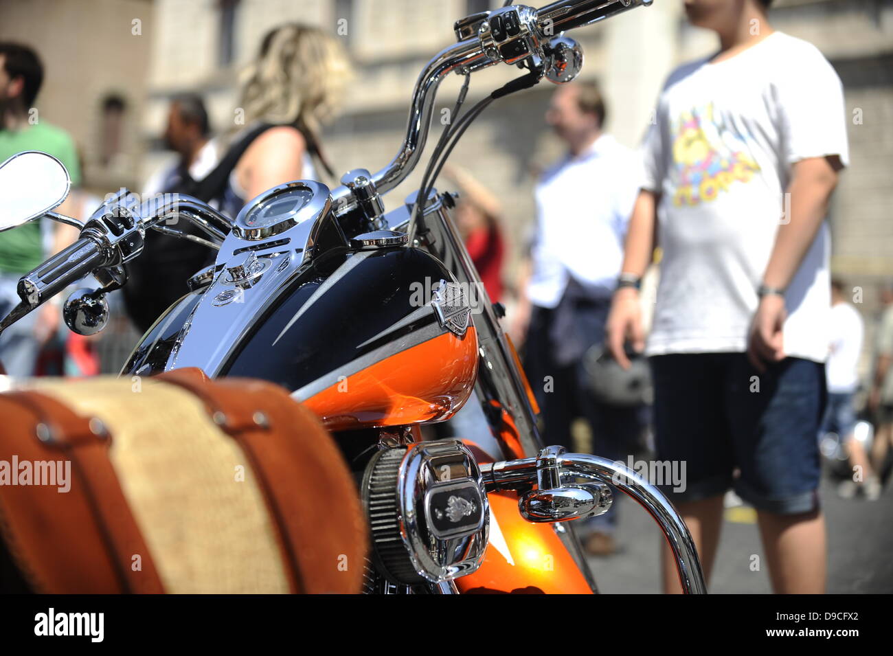 Harley Davidson Rider Enthusiasts Roll Into Rome. The low rumbling of ...