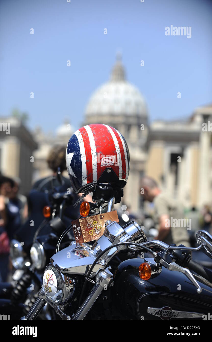 A motorcycle stars and stripes helmet is pictured in front of St. Peter ...