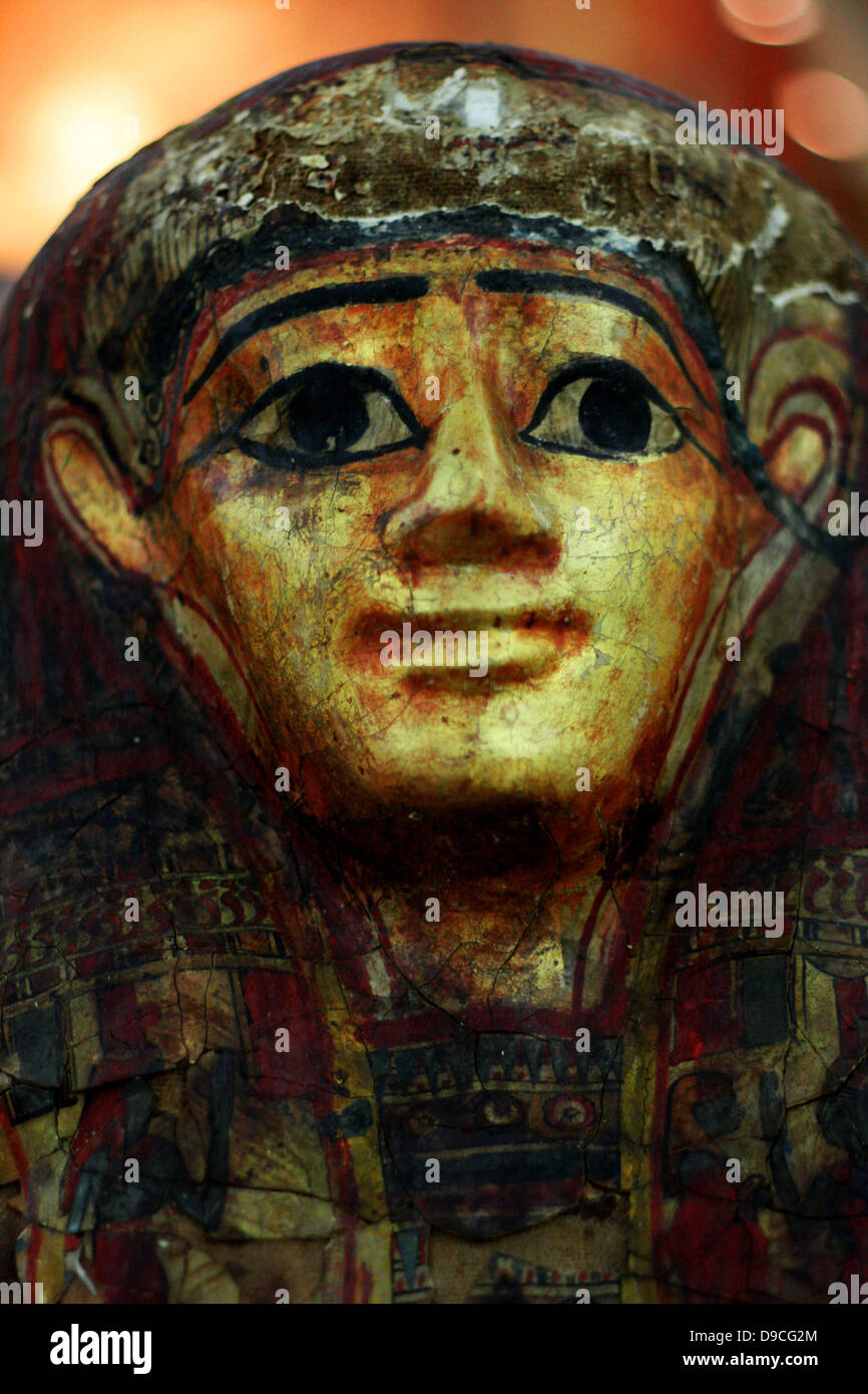 Egyptian Funerary mask painted and gilded. Circa 664-332BC Stock Photo ...