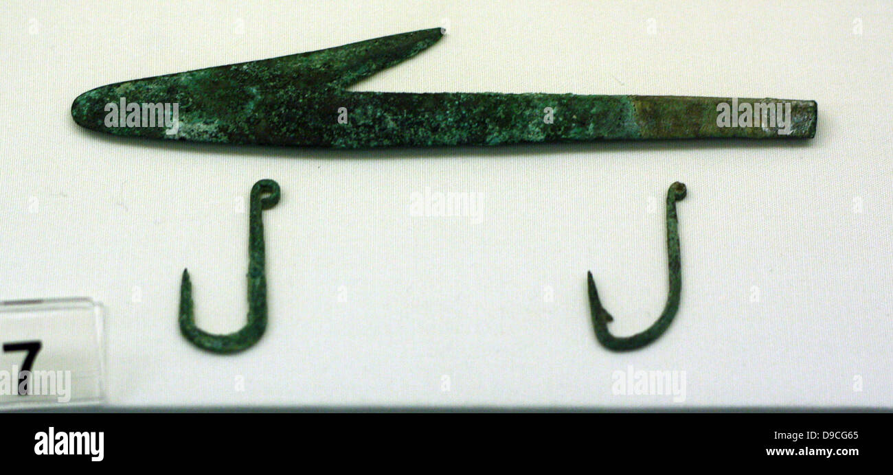Egyptian bronze fish hooks and harpoon 2000 BC-1800 BC Stock Photo - Alamy