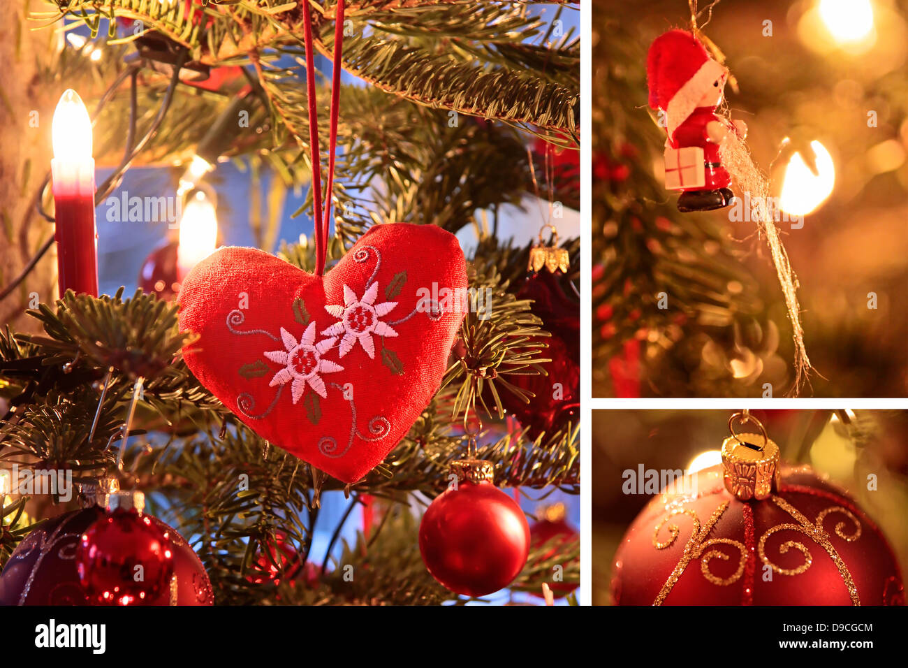 Collage of three Christmas designs with heart and Christmas balls Stock ...