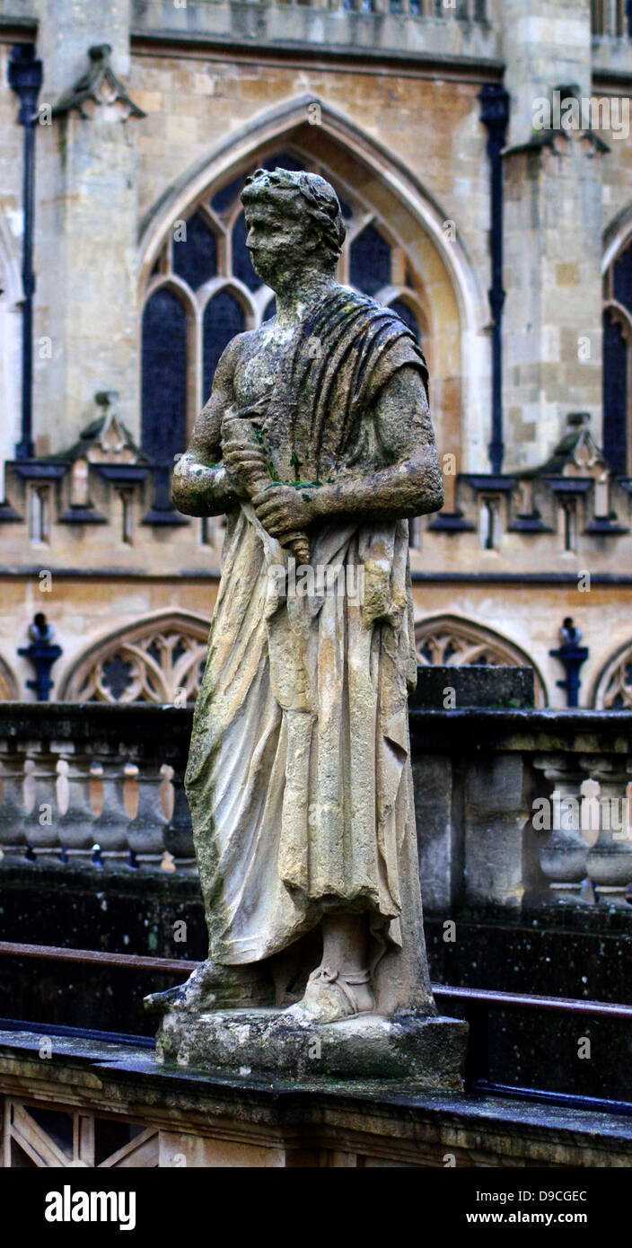 20th century statue of Roman Caesar erected at the Roman Baths in Bath ...