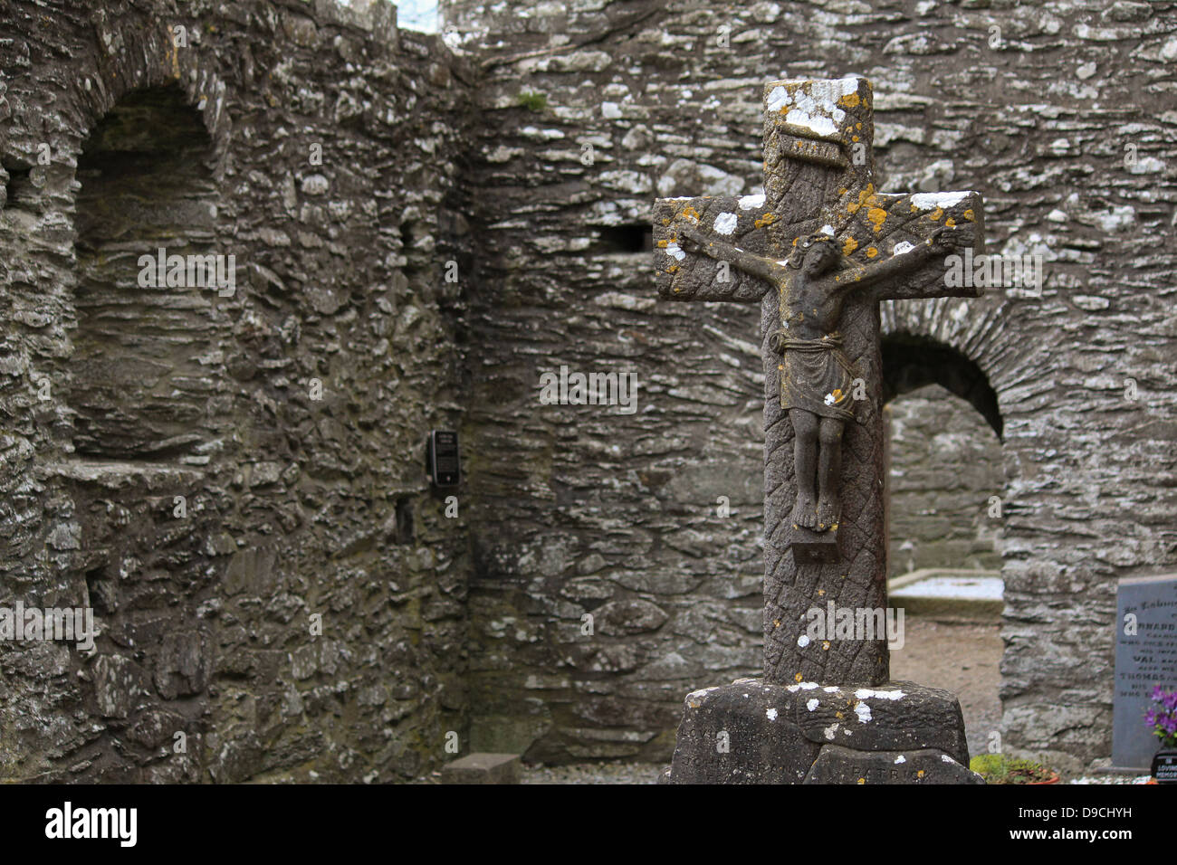 Pictured is a cross within the ruins of North Church, Monasterboice ...