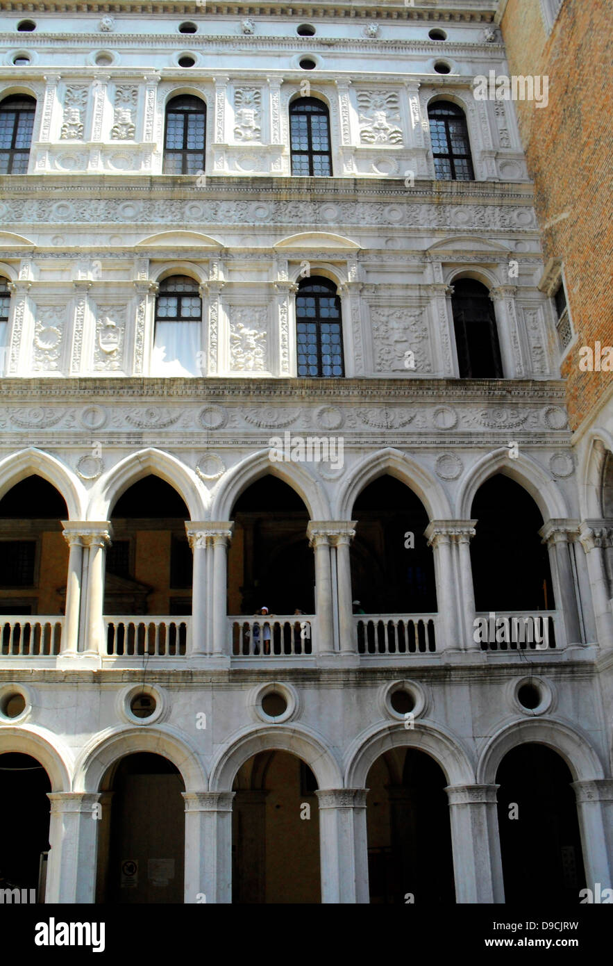 Detail of the Doge's Palace Courtyard, Venice. Built in Venetian Gothic ...