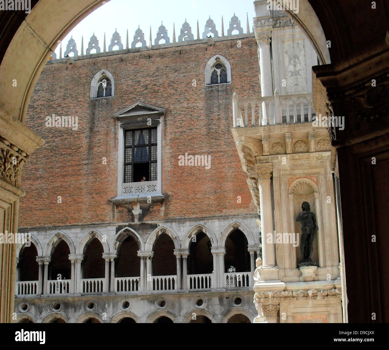 Detail of the Doge's Palace Courtyard, Venice. Built in Venetian Gothic ...