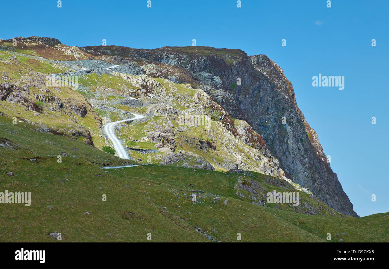 The steep road leading up towards Honister Slate Mine and Fleetwith ...