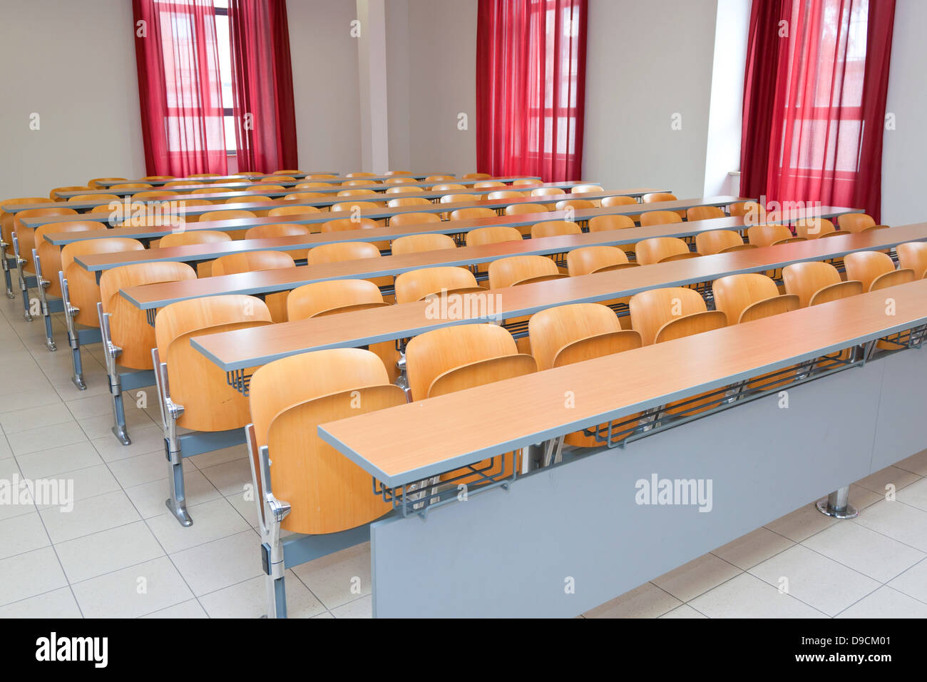 Empty classroom with wood chairs Stock Photo - Alamy