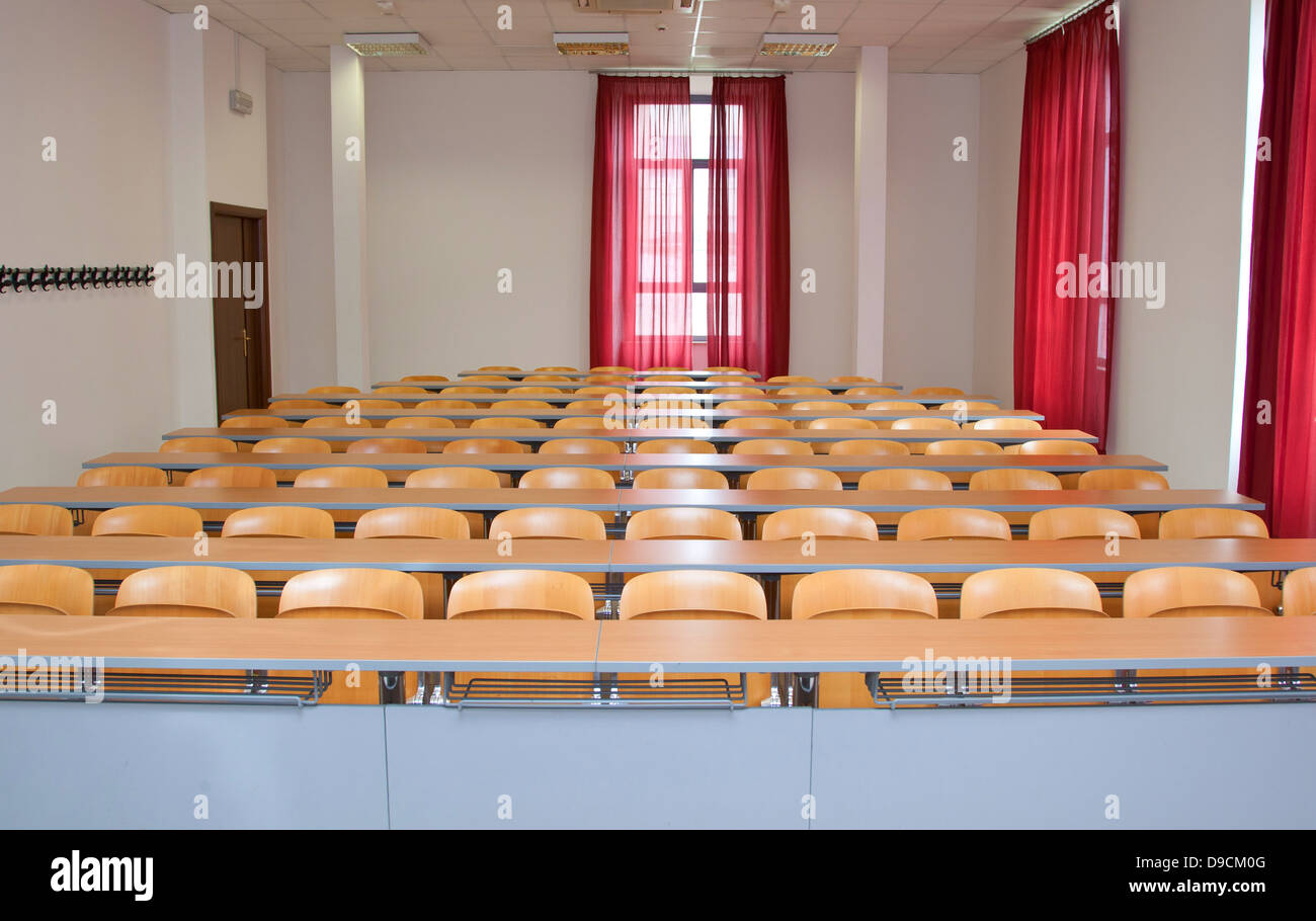 Empty classroom with wood chairs Stock Photo - Alamy