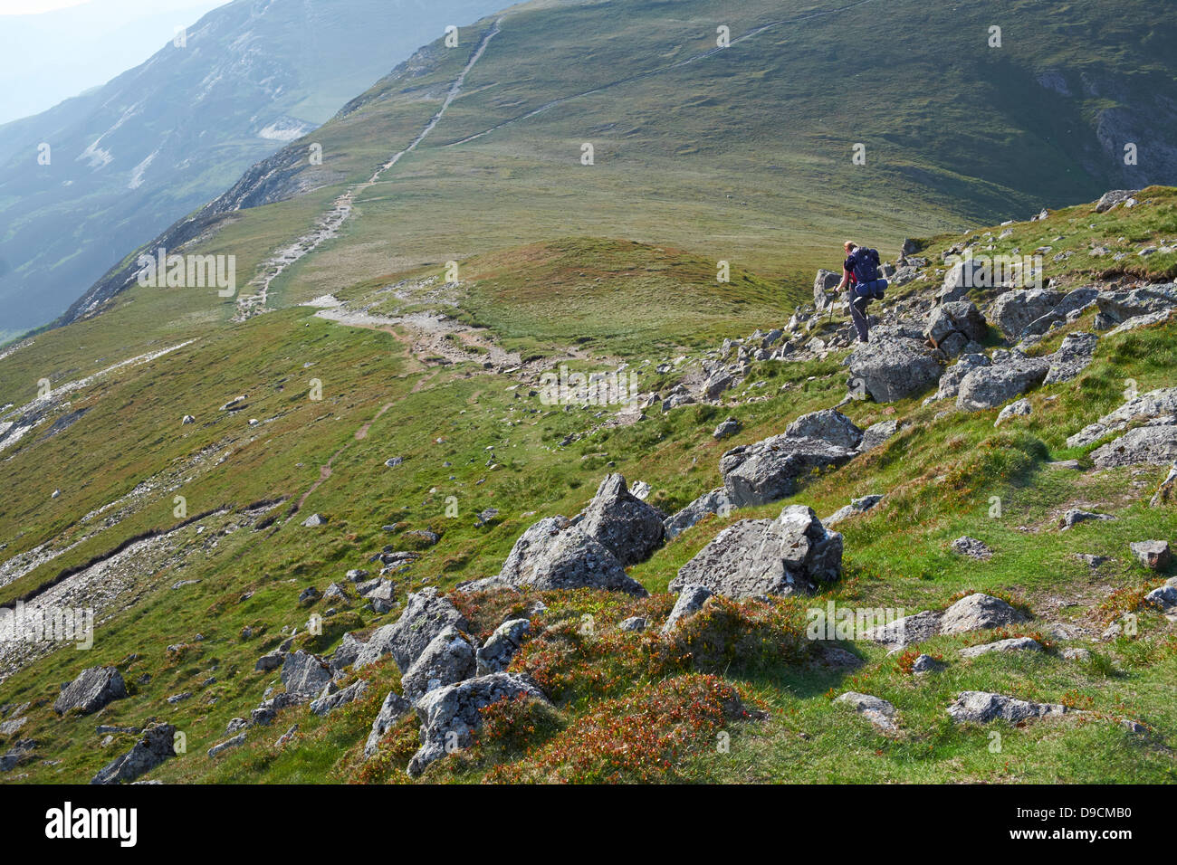 A hiker walking along Littledale Edge between Dale Head and Robinson ...
