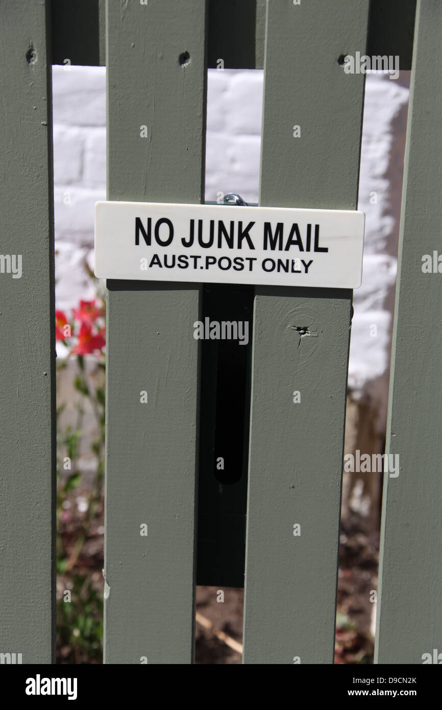 No Junk Mail Sign on a Gate in Tasmania Stock Photo - Alamy