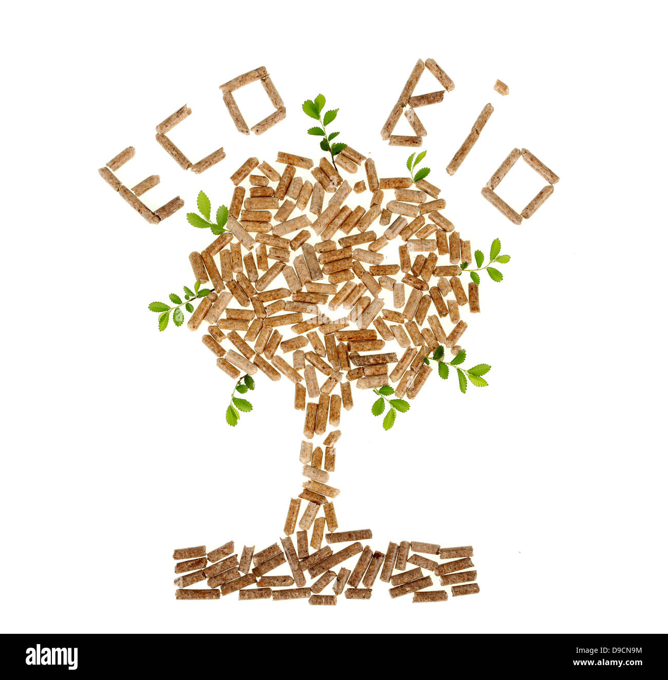 Tree of wood pellet on white background with leaves Stock Photo - Alamy