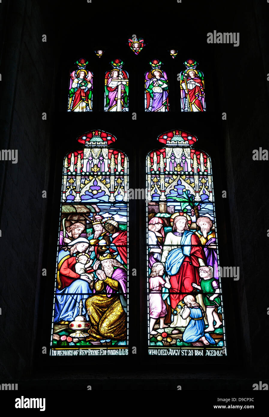 Detailed stained glass windows at Peterborough Cathedral, England Stock ...