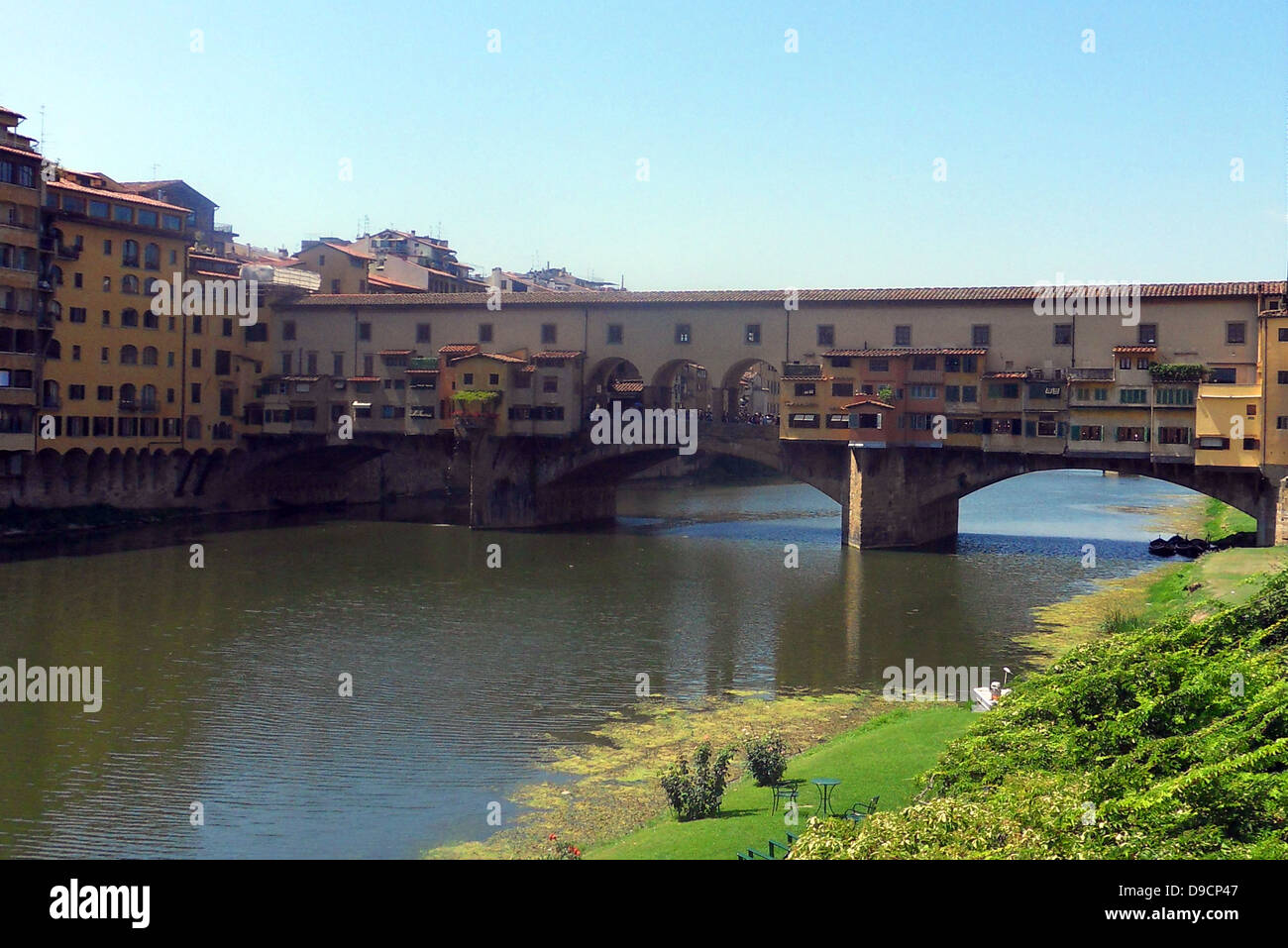 The Ponte Vecchio medieval stone closed-spandrel segmental arch bridge ...