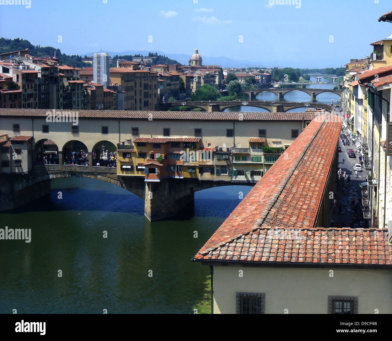 The Ponte Vecchio medieval stone closed-spandrel segmental arch bridge ...