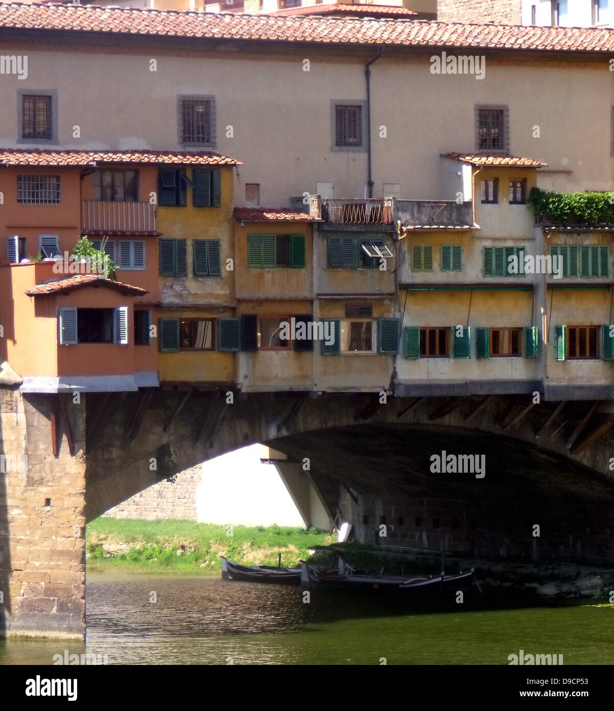 The Ponte Vecchio medieval stone closed-spandrel segmental arch bridge ...