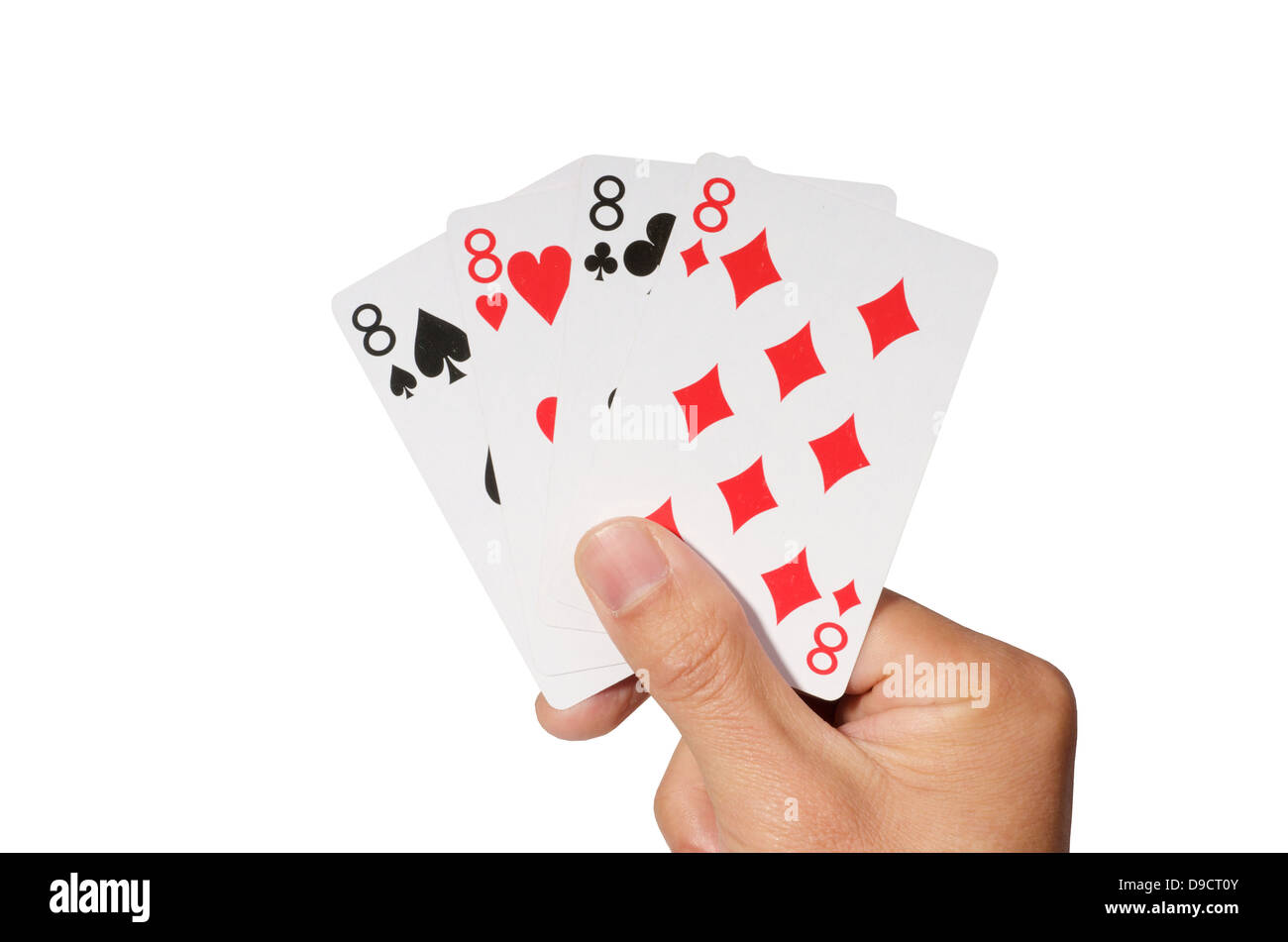 hand with 4 cards of eights Stock Photo - Alamy