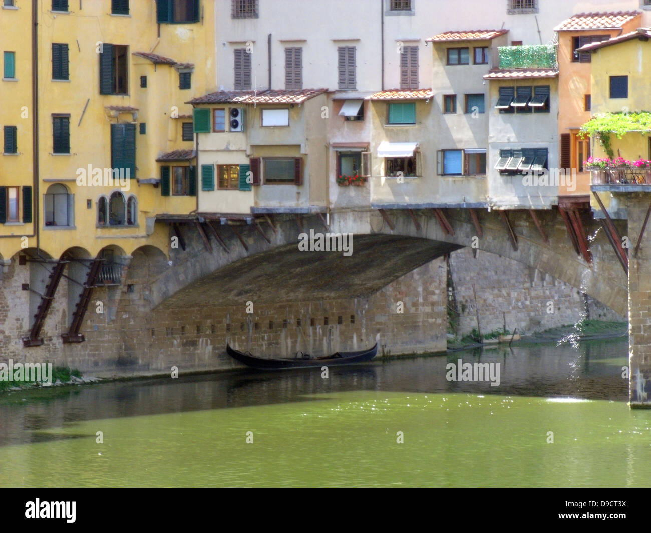 The Ponte Vecchio medieval stone closed-spandrel segmental arch bridge ...