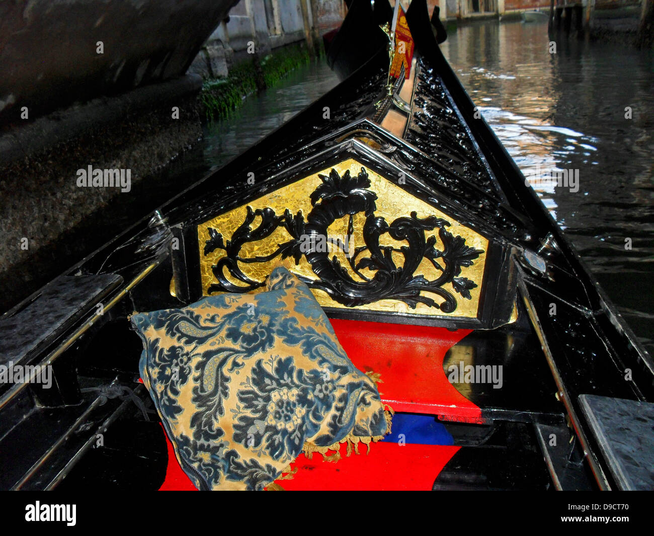 Gilded decoration on a traditional gondola, Venice, Italy Stock Photo ...
