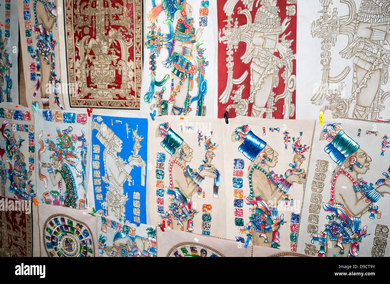 Mayan prints for sale near Xcaret theme park Stock Photo - Alamy