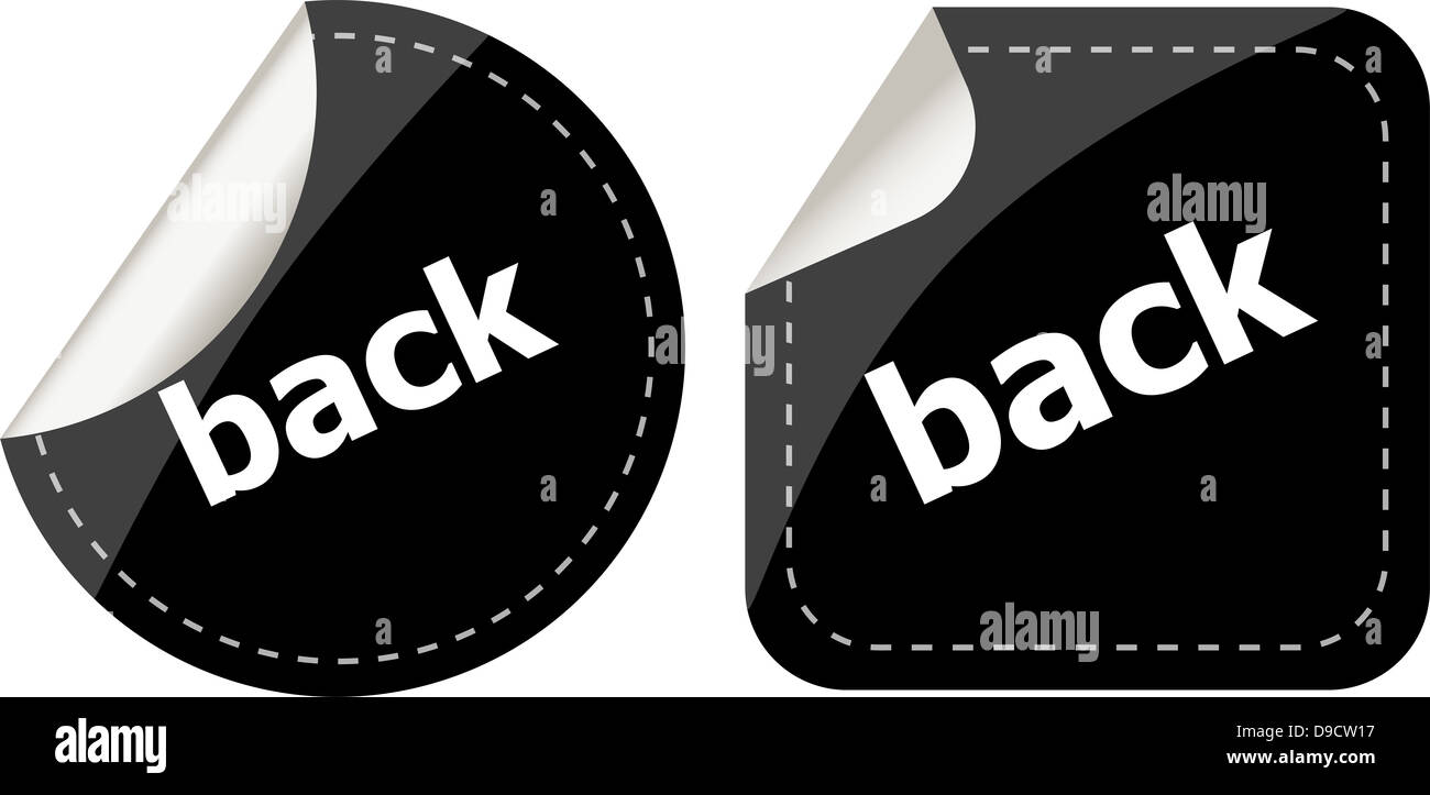 back word on black stickers button set, label Stock Photo - Alamy