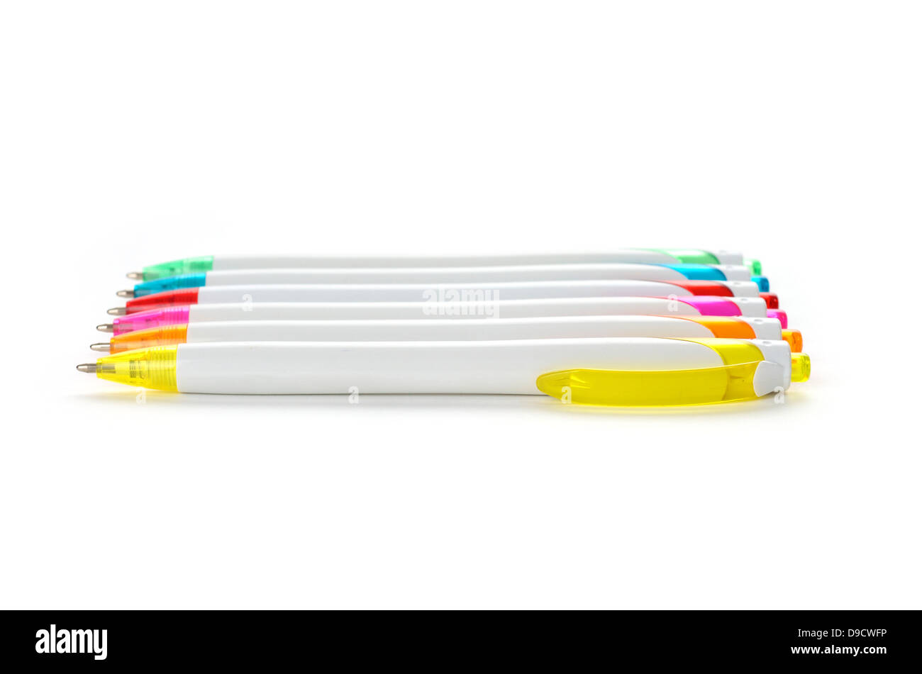 Color Ballpoint pens on isolated background Stock Photo - Alamy