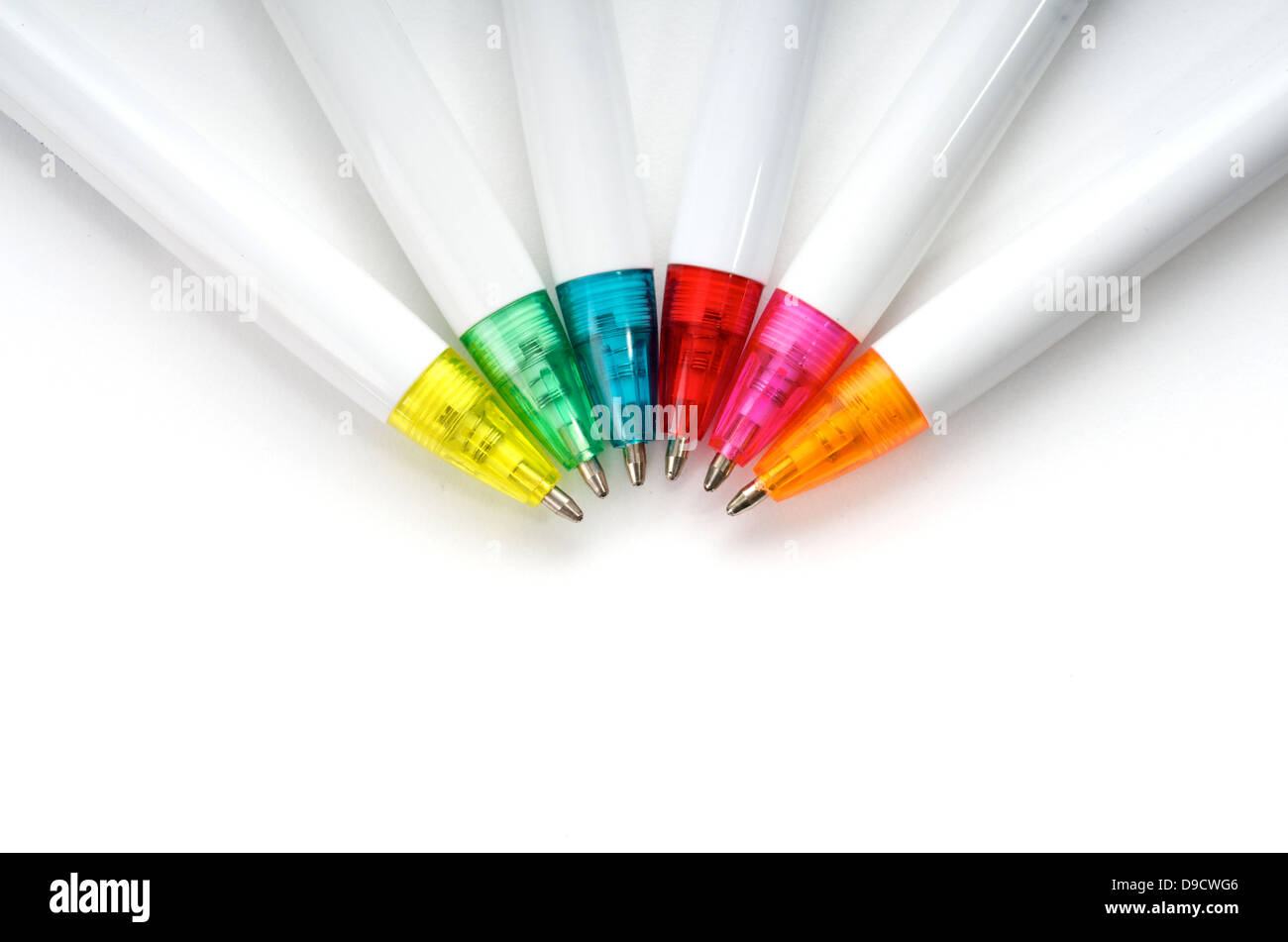 Color Ballpoint pens on isolated background Stock Photo - Alamy